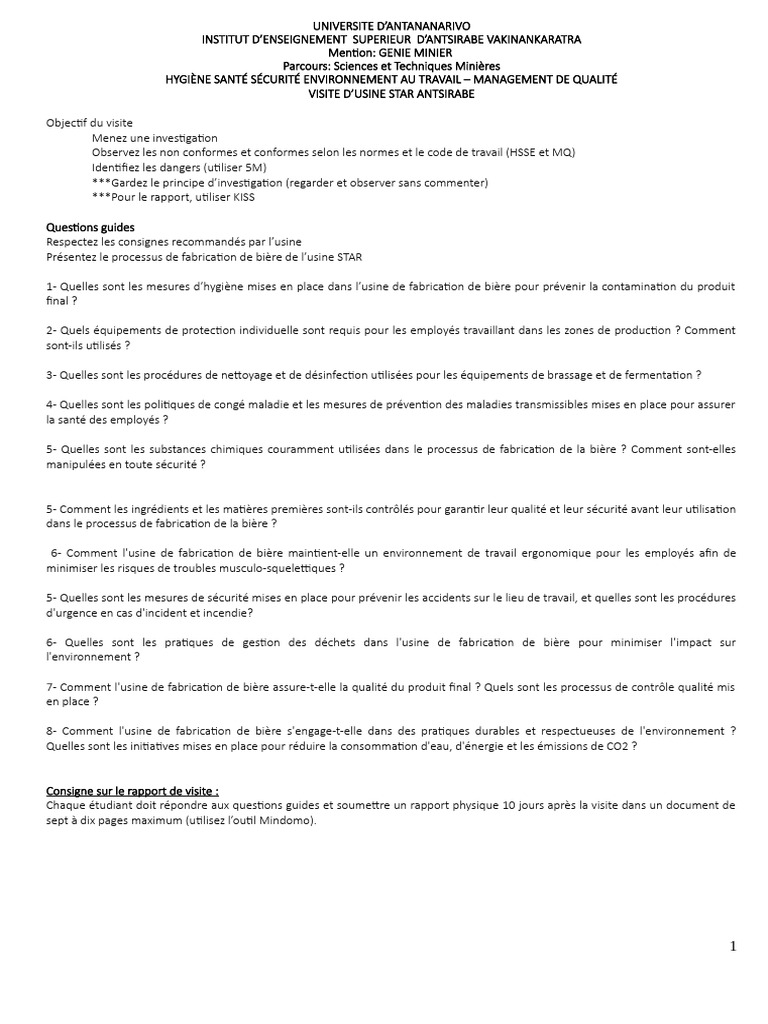 Guide de Visite Usine STAR | PDF