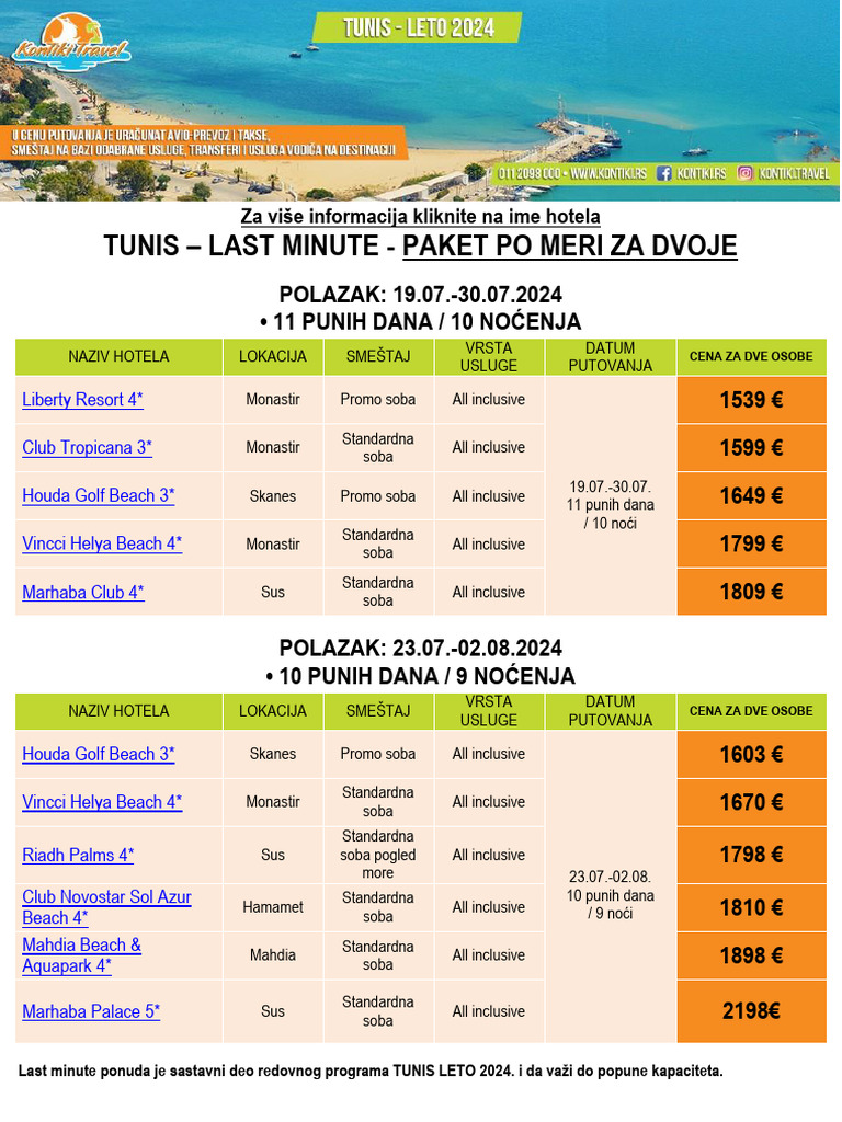 Kontiki Tunis Leto Specijalna Ponuda Paket Po Meri Za Dvoje | PDF