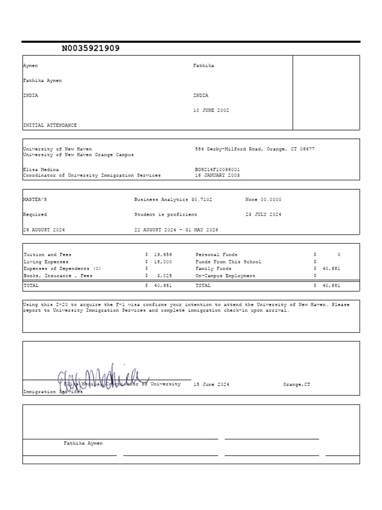 I20 University of New Haven | PDF