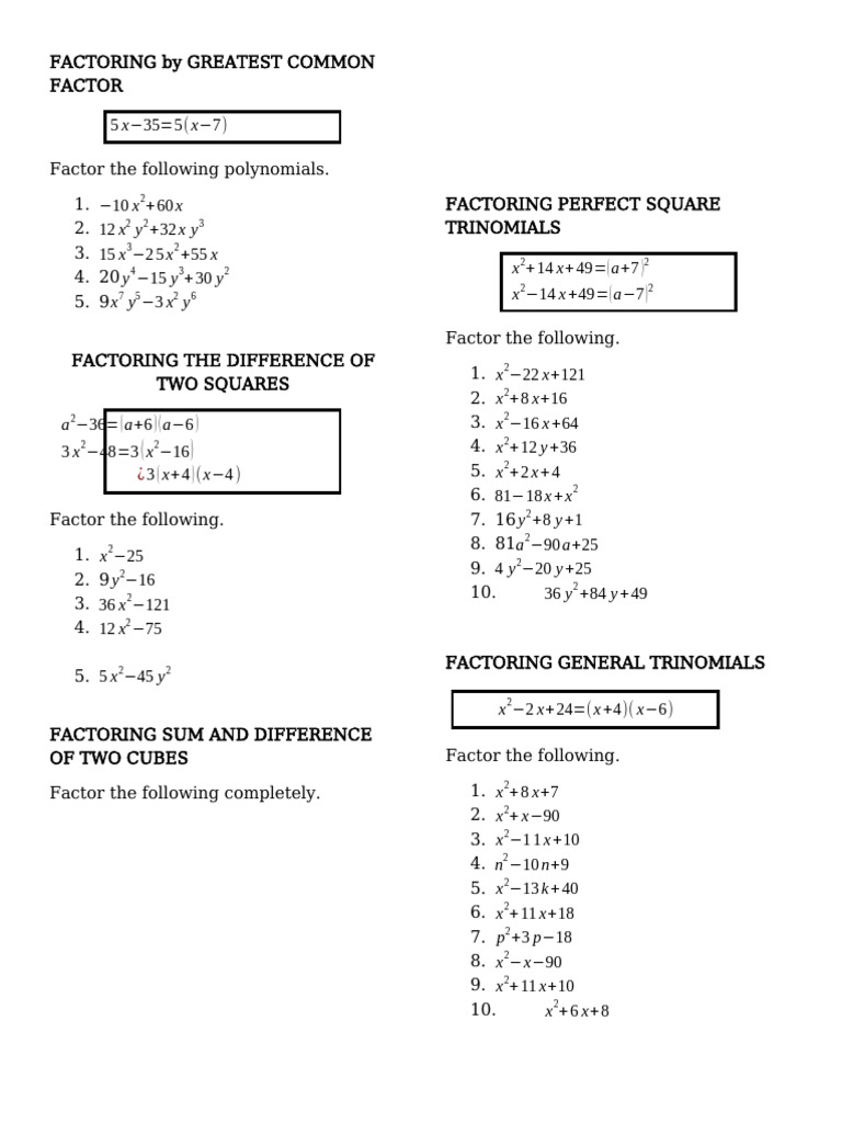 Factoring by Greatest Common Factor | PDF | Factorization | Elementary ...