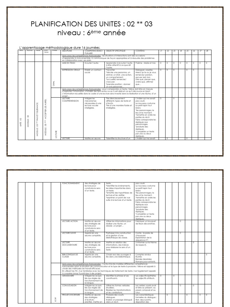 Planification Unite 02 Et Unite 03 6eme | PDF
