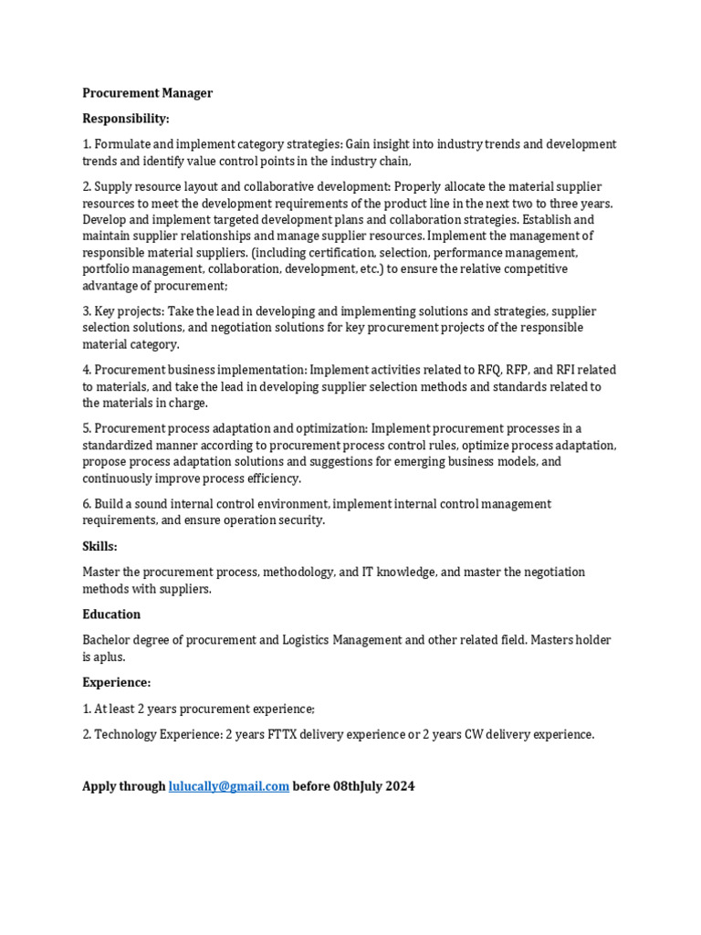 Procurement Manager | PDF