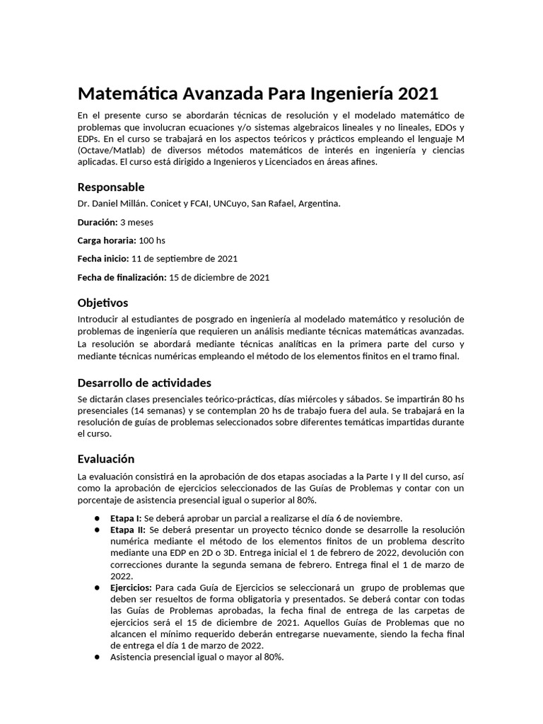 2021 - Matemática Avanzada para Ingeniería 2021 | PDF | Ecuaciones | Matriz (Matemáticas)