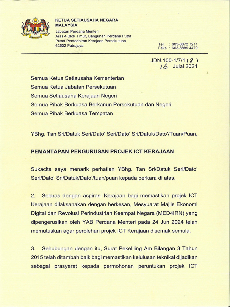 Surat Arahan KSN - Pemantapan Pengurusan Projek ICT | PDF