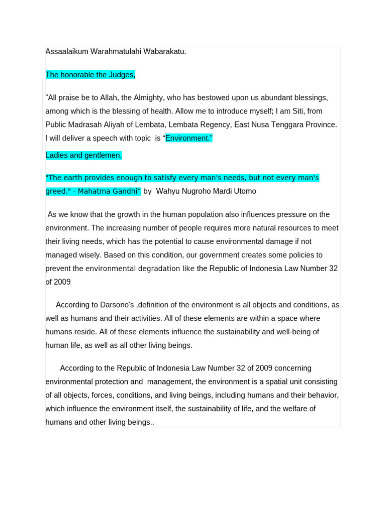 Environmental Speech | PDF | Sustainability | Social Science