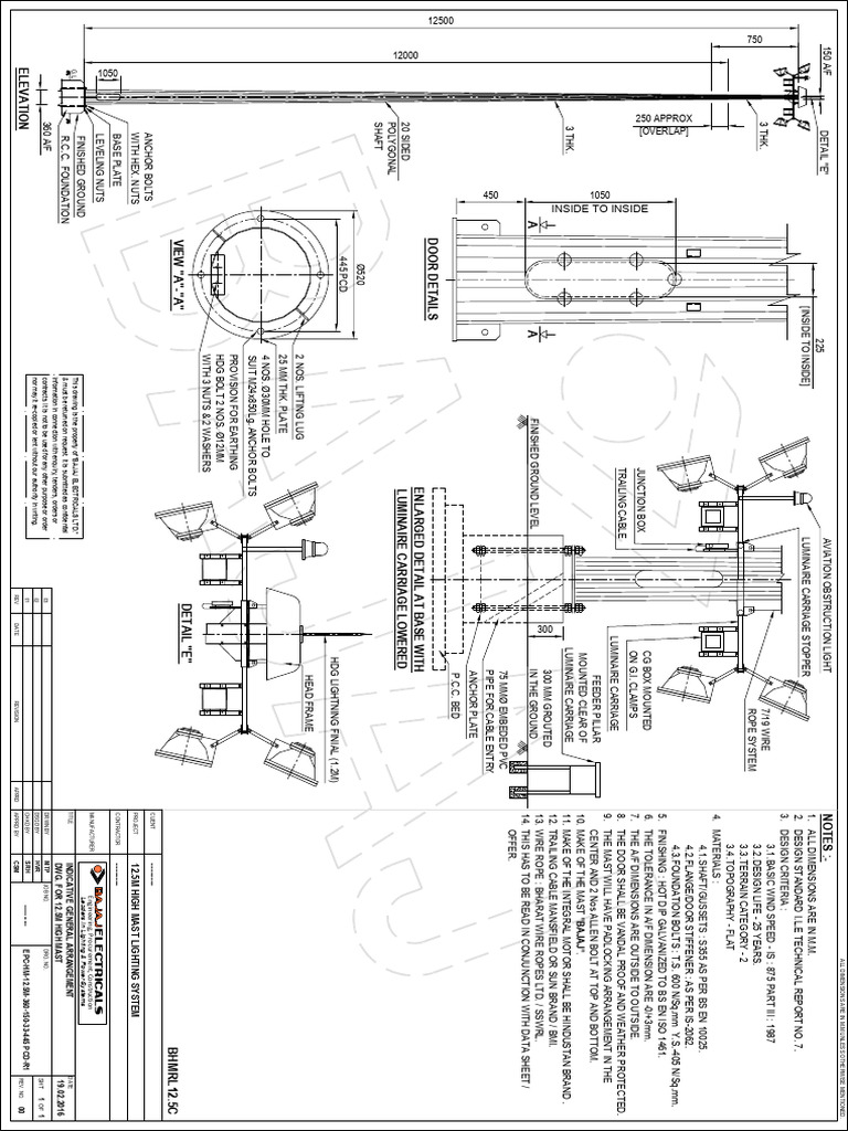 BAJAJ 12.5 Meter High Mast GA Drawing | PDF