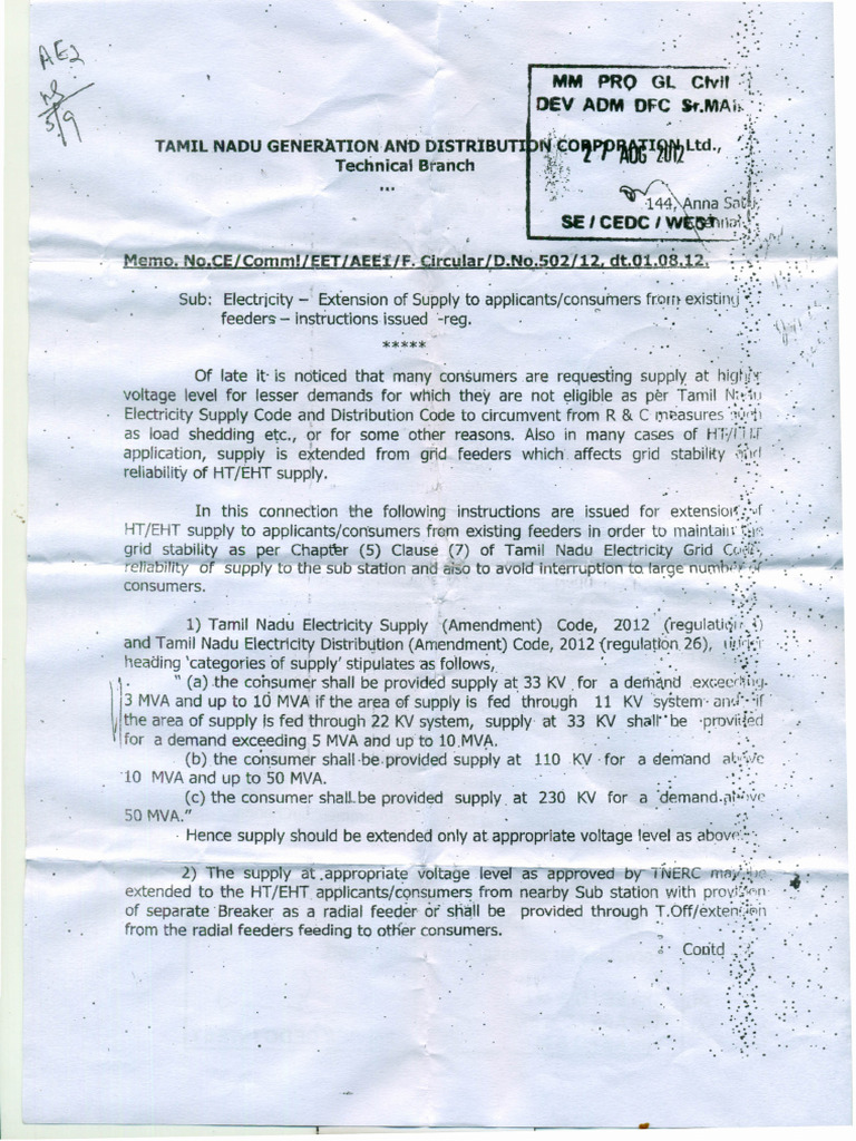 TNEB Circular On Max Demand | PDF