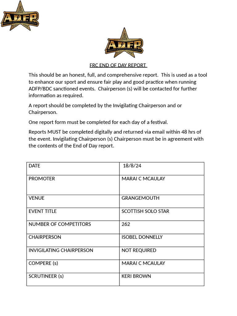 FRC Competition Report Form Solostar 180824 2 | PDF