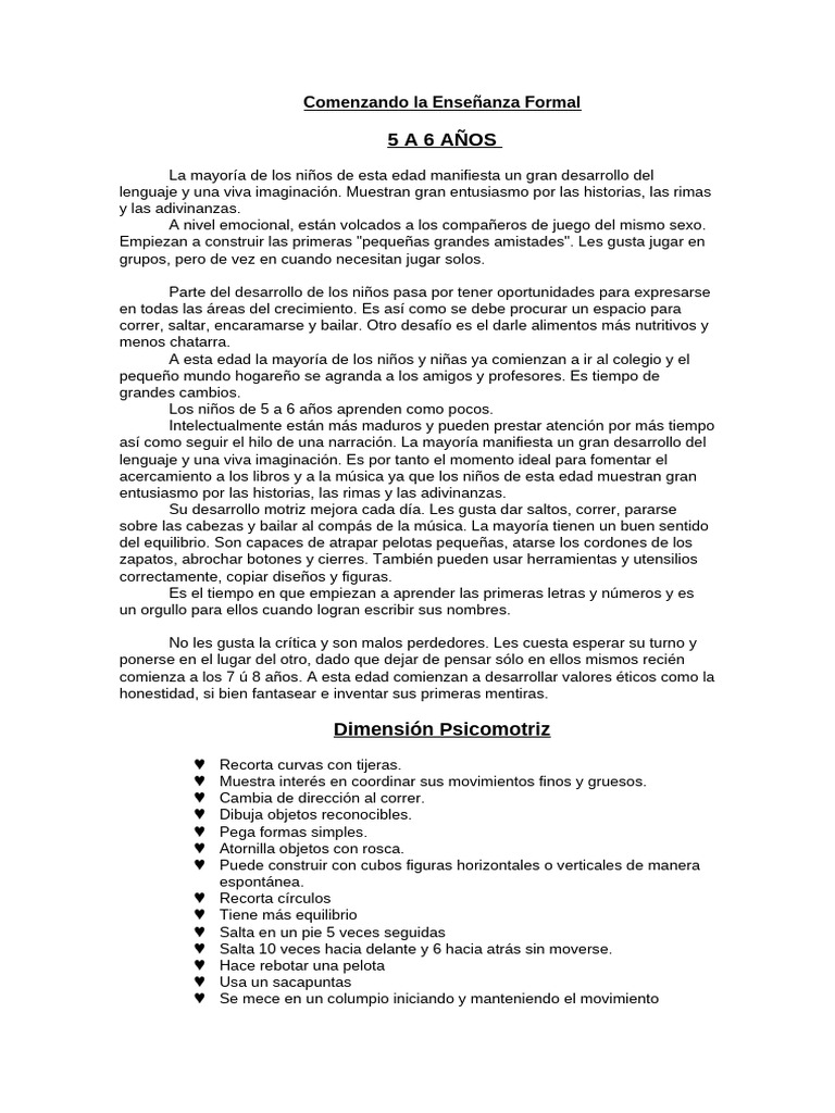 Comenzando La Enseñanza Formal 5 y 6 Años | PDF