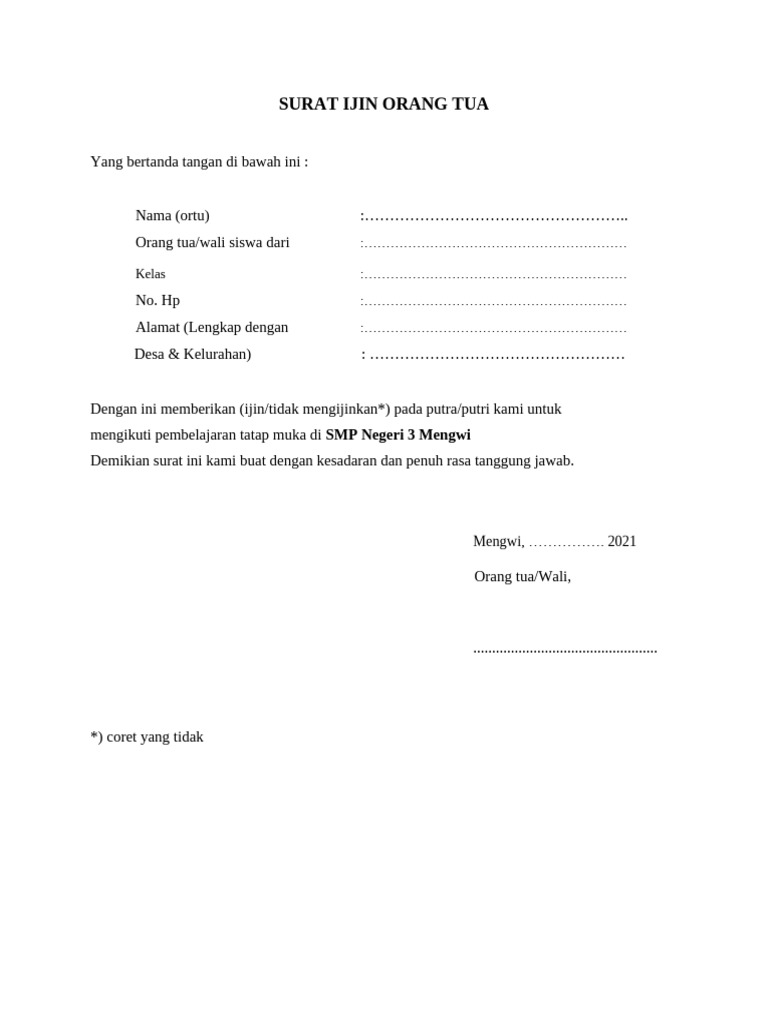 Surat Ijin Orang Tua.docx.. | PDF Surat Ijin Orang Tua.docx.. | PDF