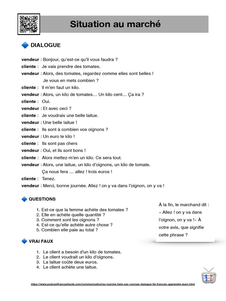 Au Marche Dialogue en Francais 1 | PDF