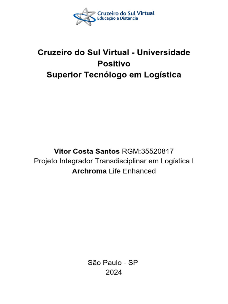 Projeto Integrador Transdisciplinar em Logística I - Vitor Costa Santos ...