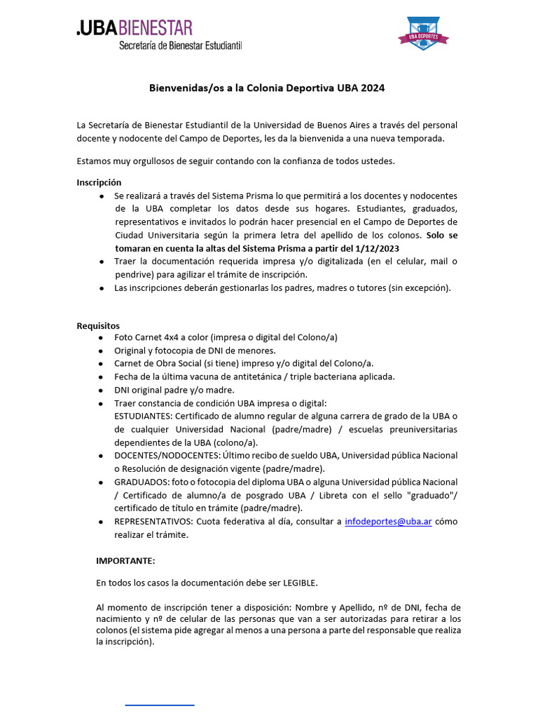 Colonia UBA 2024 | PDF | Documento de identidad