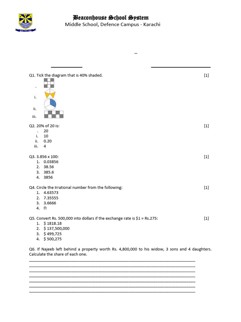 Reinforcement Worksheet - Math | PDF