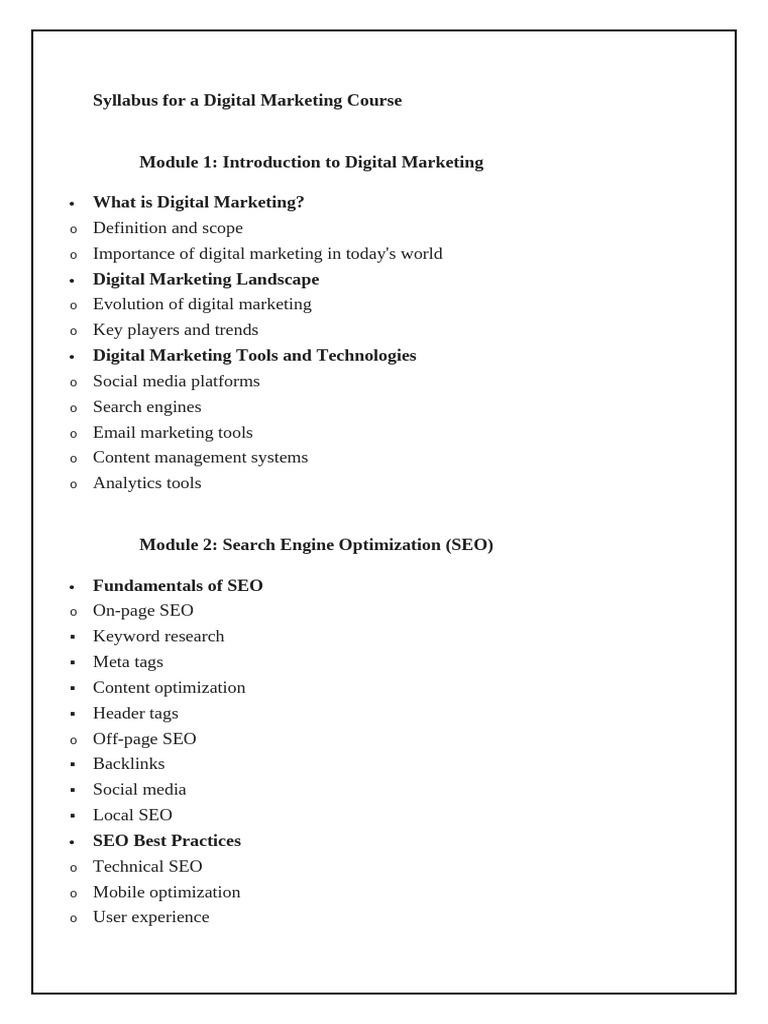 Syllabus For A Digital Marketing Course | PDF