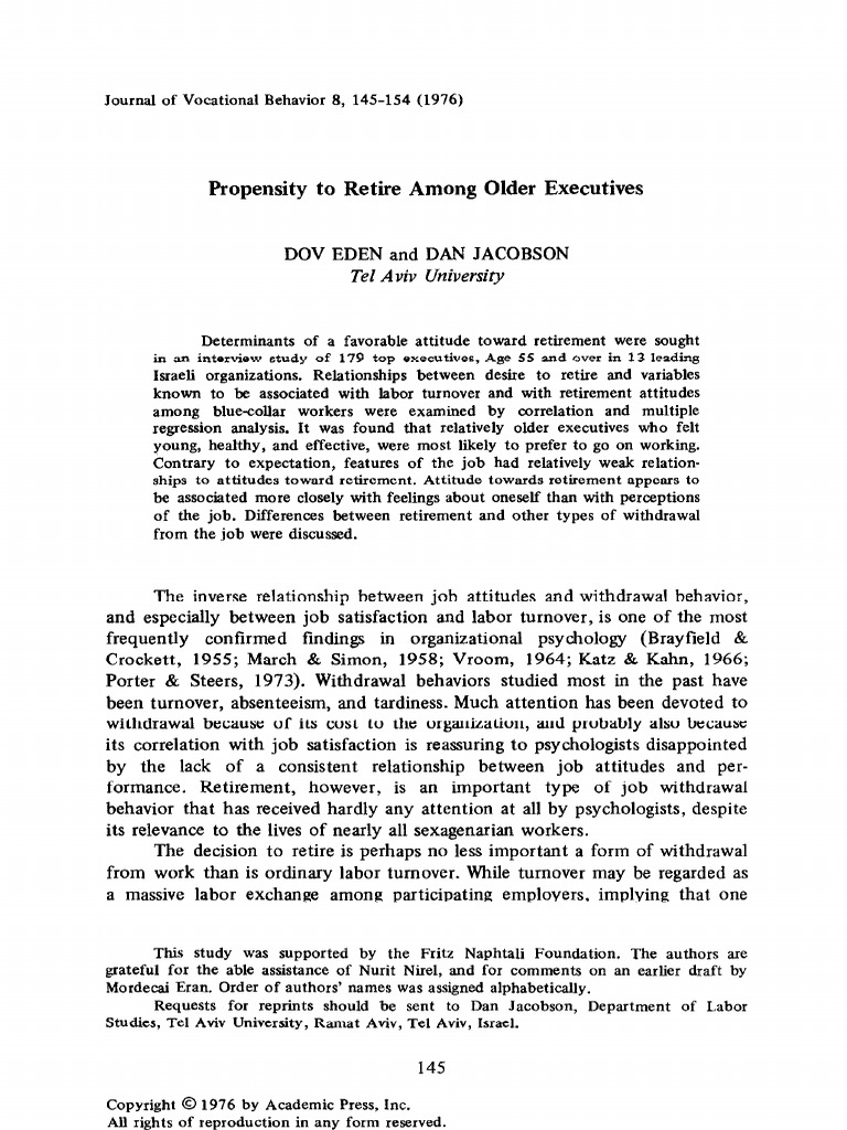 Propensity To Retire Among Older Executi | PDF | Job Satisfaction | Career & Growth