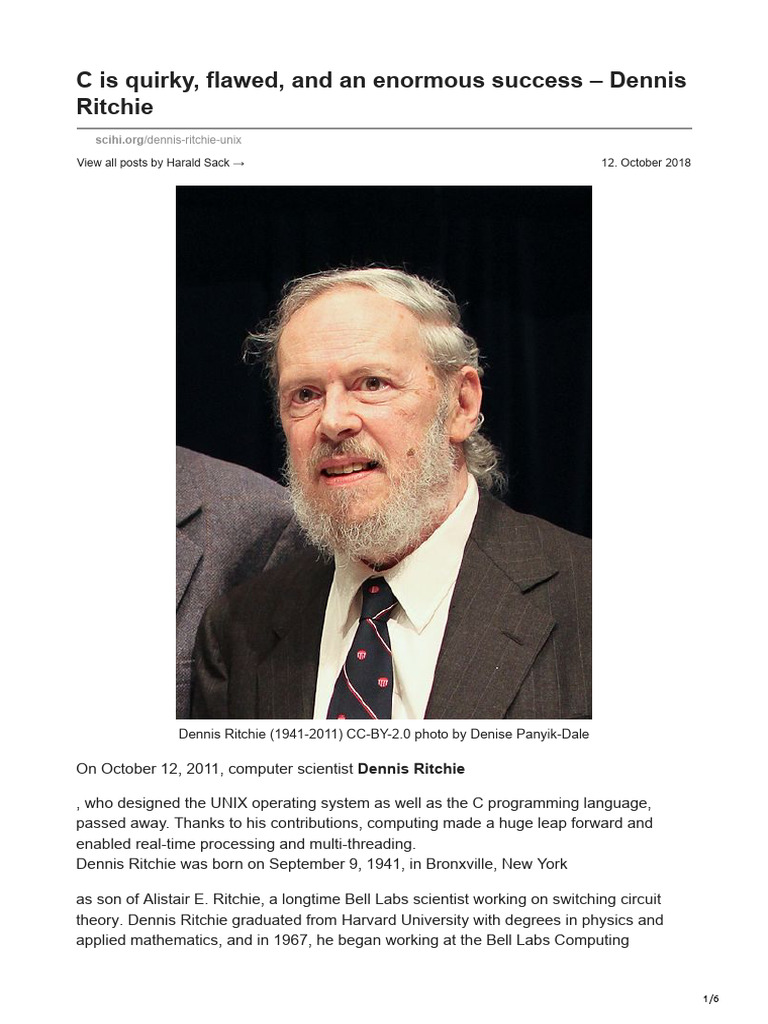 C Is Quirky Flawed and An Enormous Success Dennis Ritchie | PDF