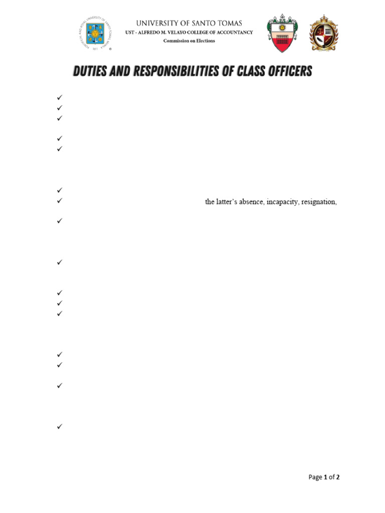 1 Class Officers Duties and Responsibilities AY 24 25 | PDF