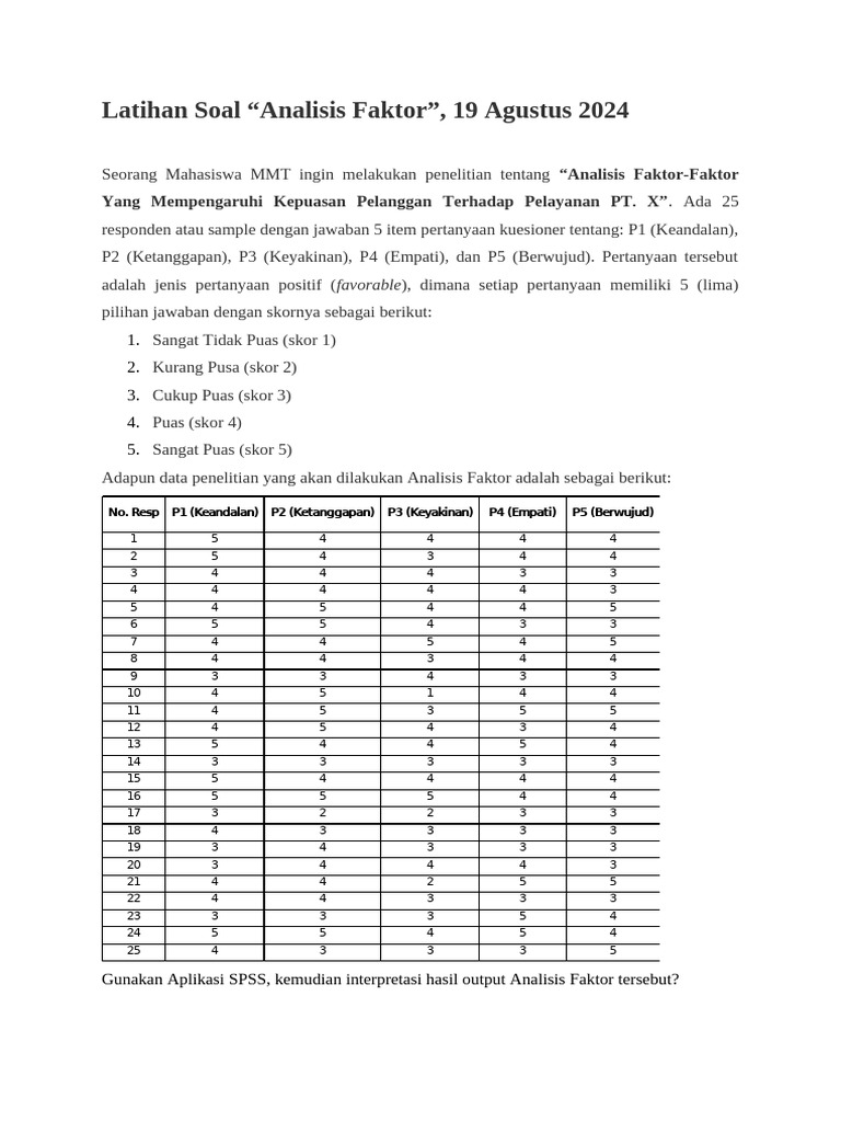 Latihan Soal Analisis Faktor, 210824 (RPL A) | PDF