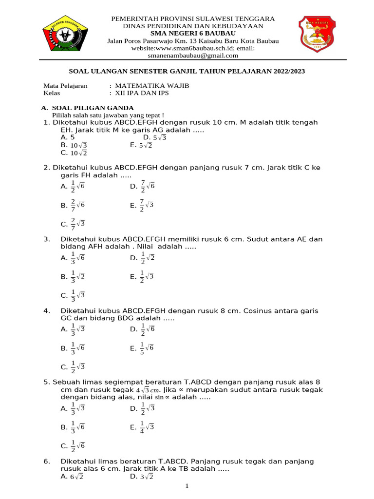 Soal MTK Wajib Kelas 12 | PDF