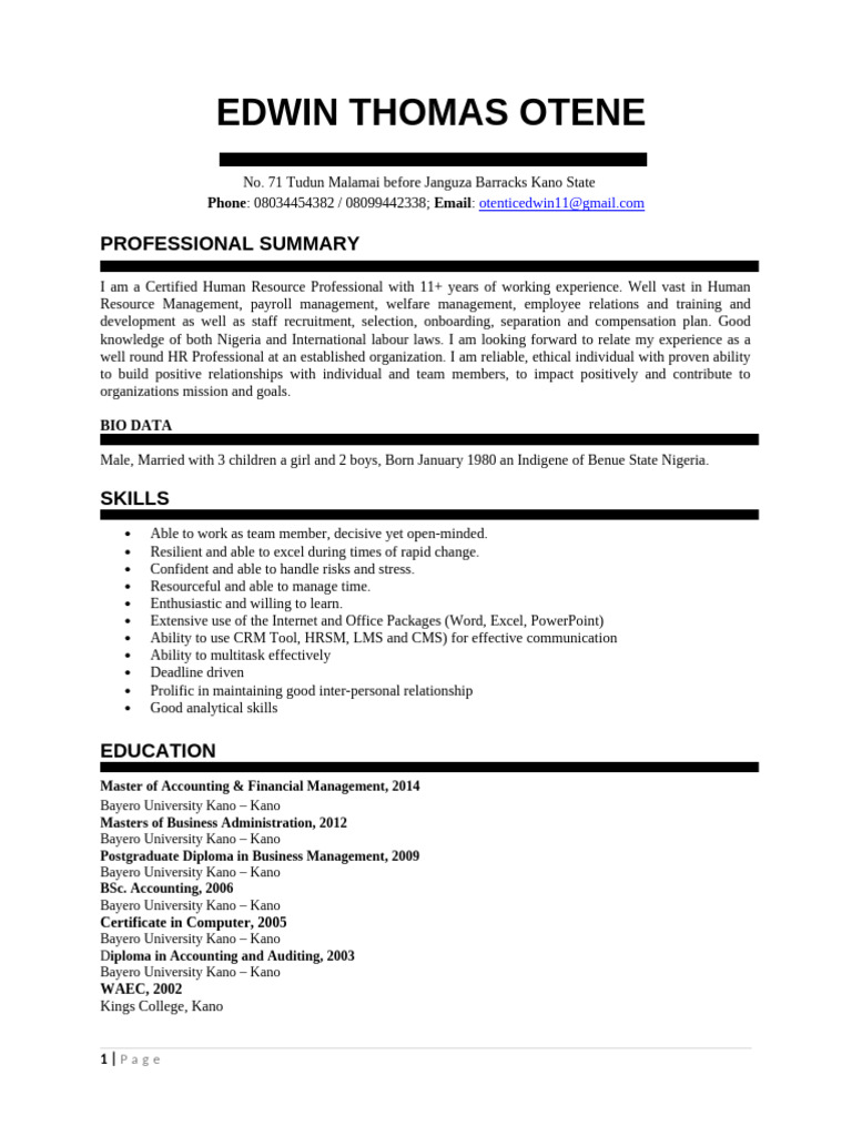 Edwin Thomas Otene. - Resume | PDF