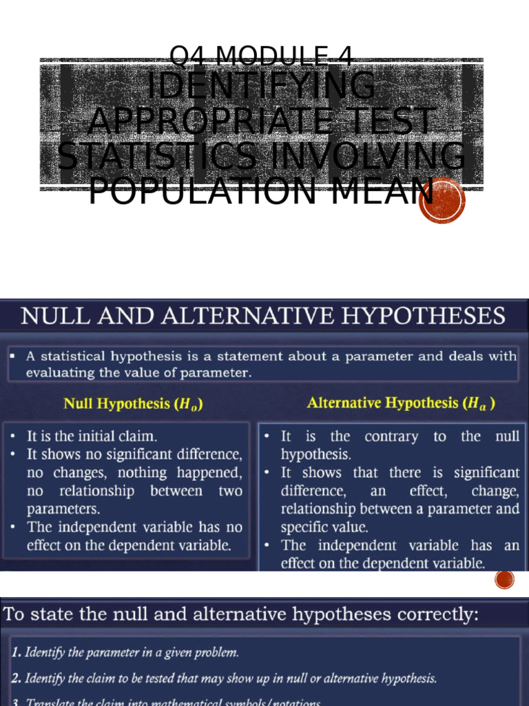 Module 3 Formulating Appropriate Null and Alternative Hypothesis On A Population Mean | PDF