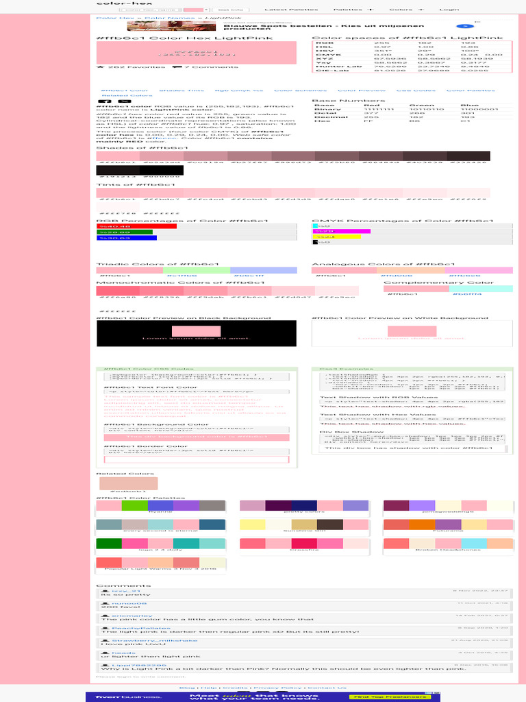 #ffb6c1 Color Hex LightPink | PDF | Color | Rgb Color Model