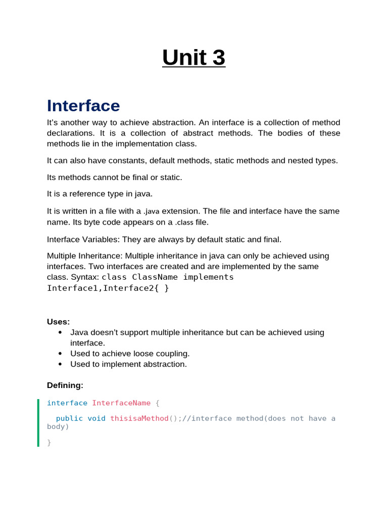 Unit 3 - Interfaces, Packages and Multithreaded Programming | PDF