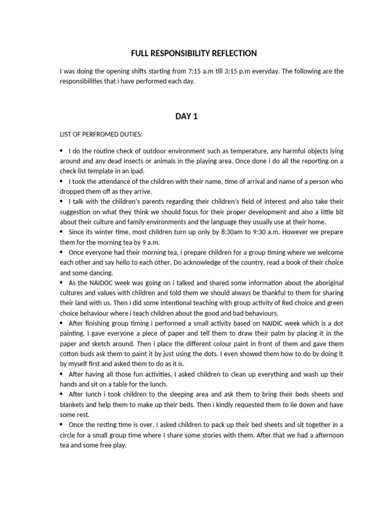 Full Responsibility Reflection | PDF