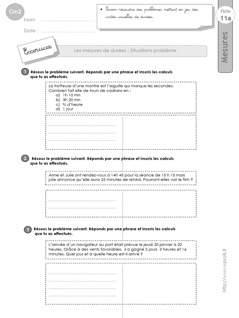 cm2 Exercices Durees Problemes | PDF