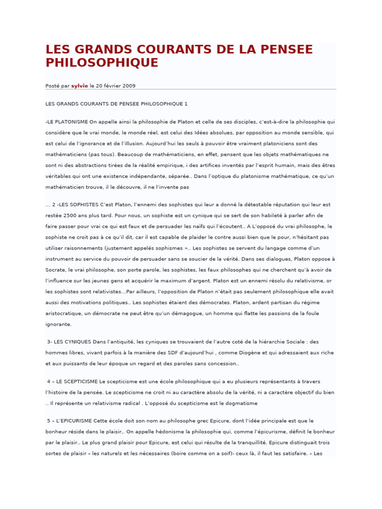 Les Grands Courants de La Pensee Philosophique 1 | PDF