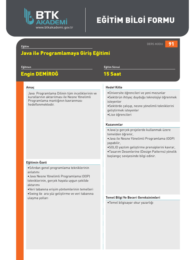 Java - Le Programlamaya Giri - E - Itimi Bilgi Formu | PDF