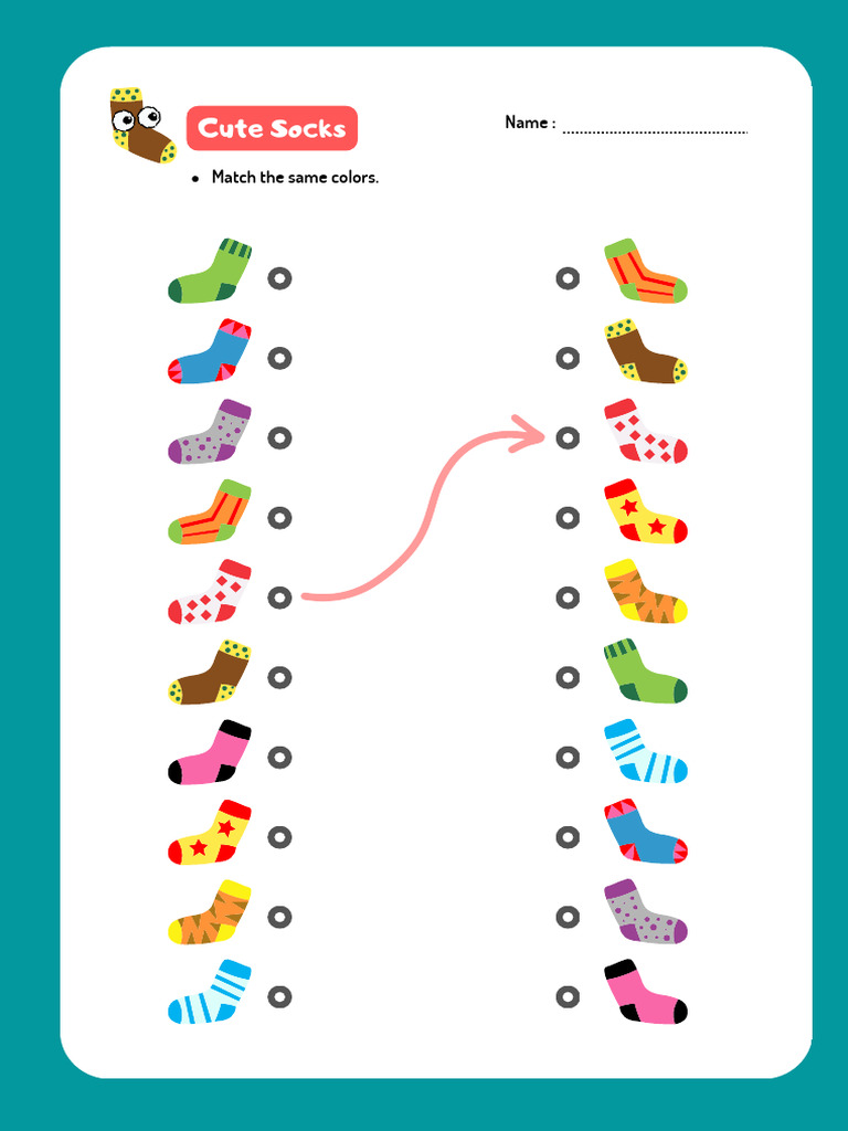 Colorful Socks Matching Activity Worksheet | PDF