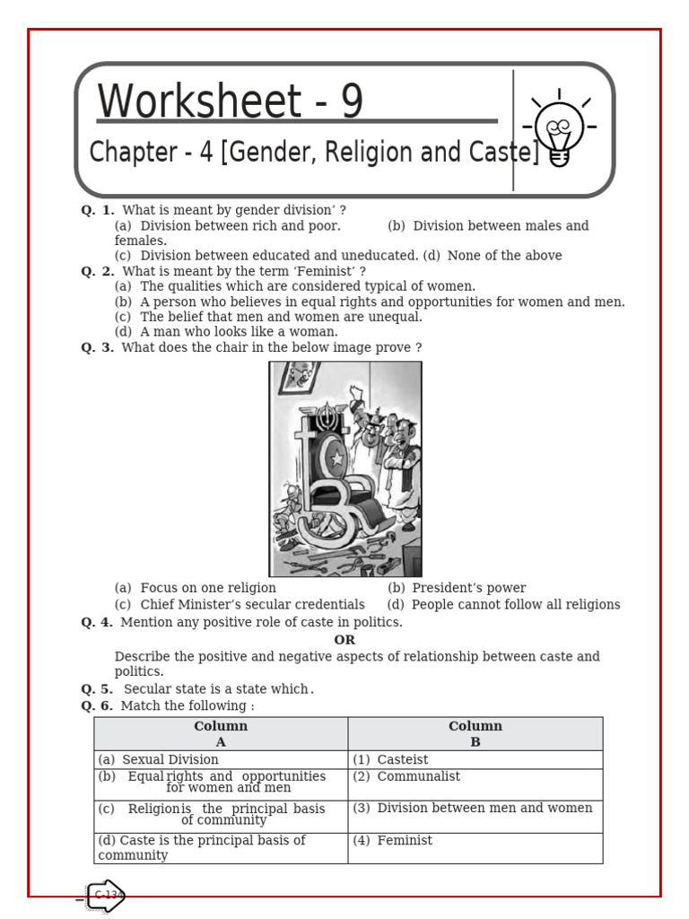 Class X Political Science Gender, Caste .... | PDF | Woman | Discrimination