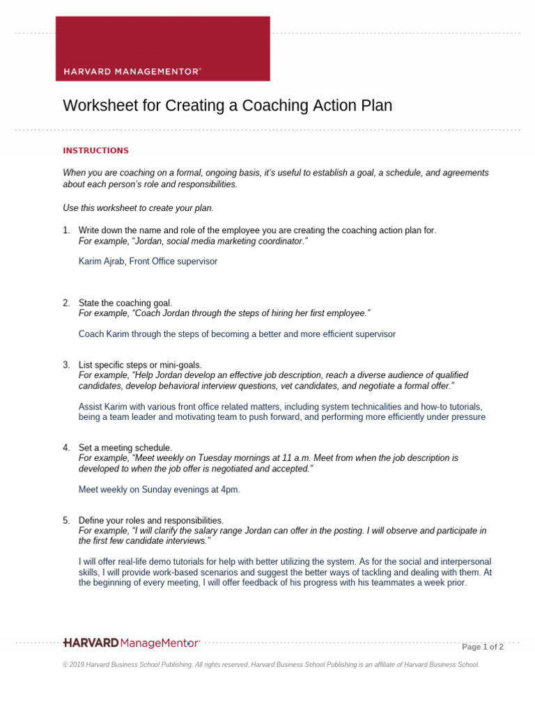 Worksheet For Creating A Coaching Action Plan | PDF
