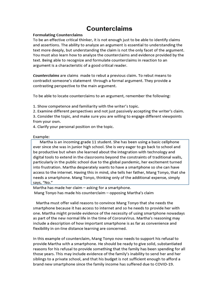 Counterclaims Worksheets | PDF