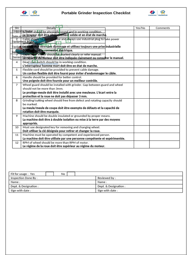 Portable Grinder Inspection Checklist | PDF