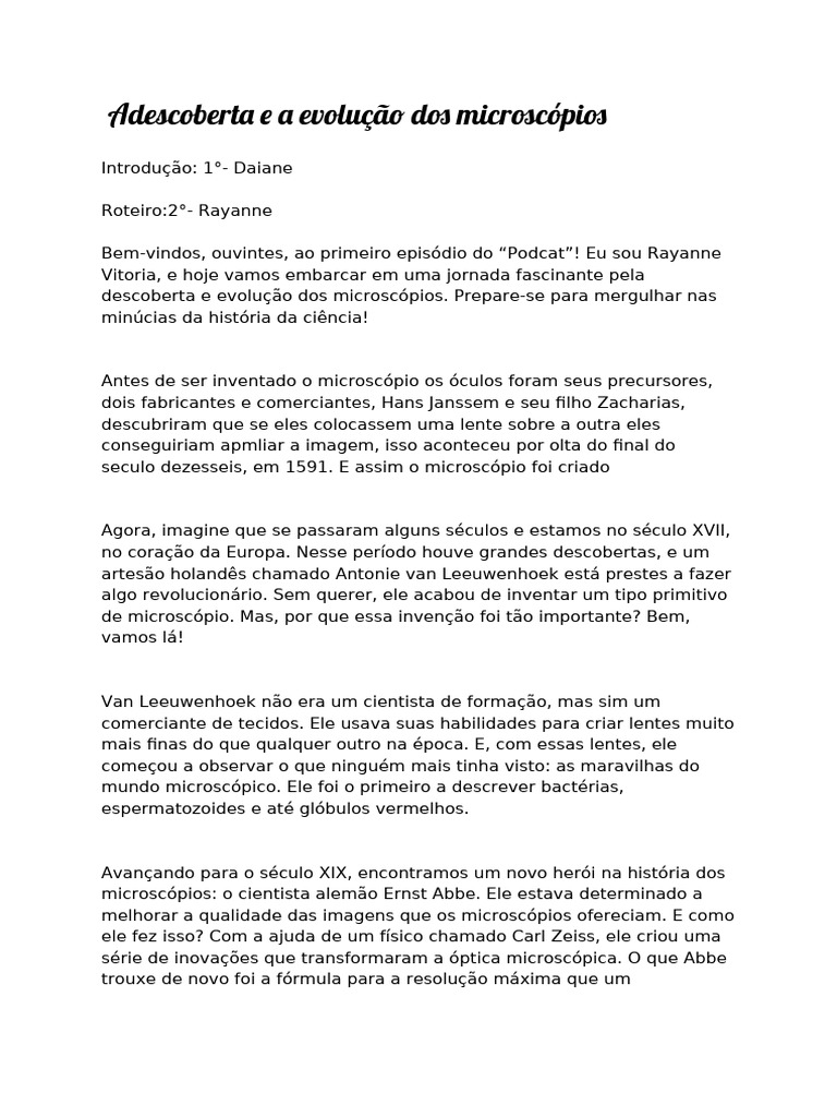 PodCat - Descoberta Dos Microscópios | PDF PodCat - Descoberta Dos Microscópios | PDF