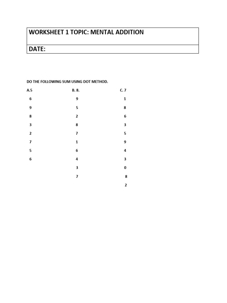 Mental Addition Dot Method | PDF