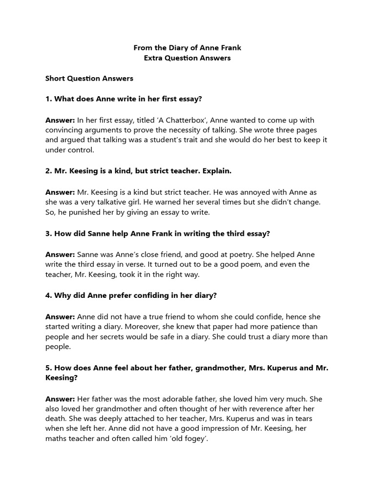 From The Diary of Anne Frank Extra Questions | PDF