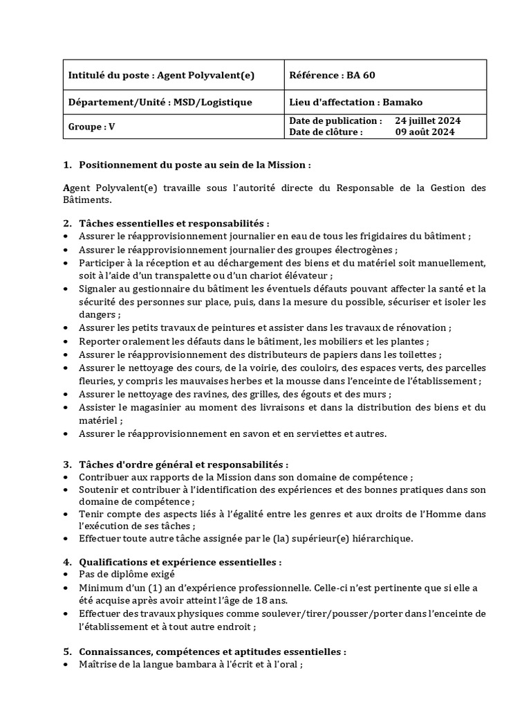 BA 60 - Agent Polyvalent | PDF