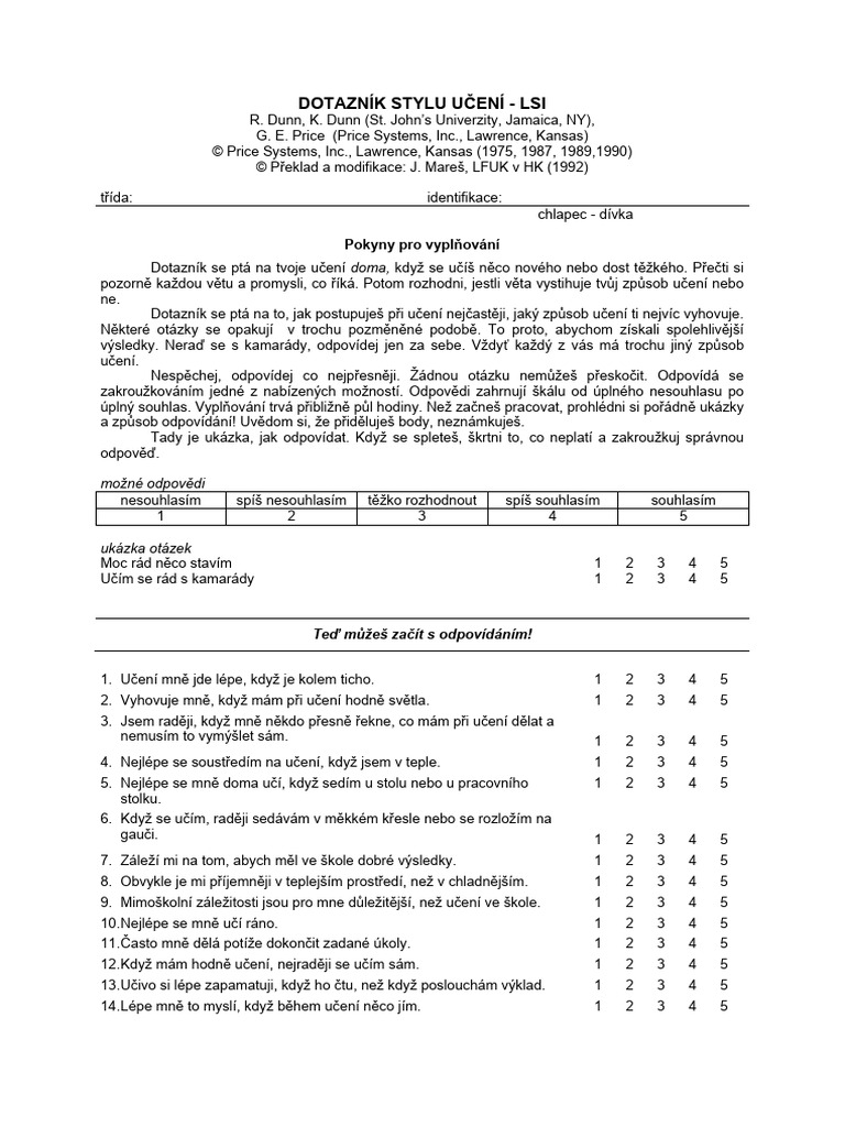Dotaznik Stylu Uceni-Lsi | PDF