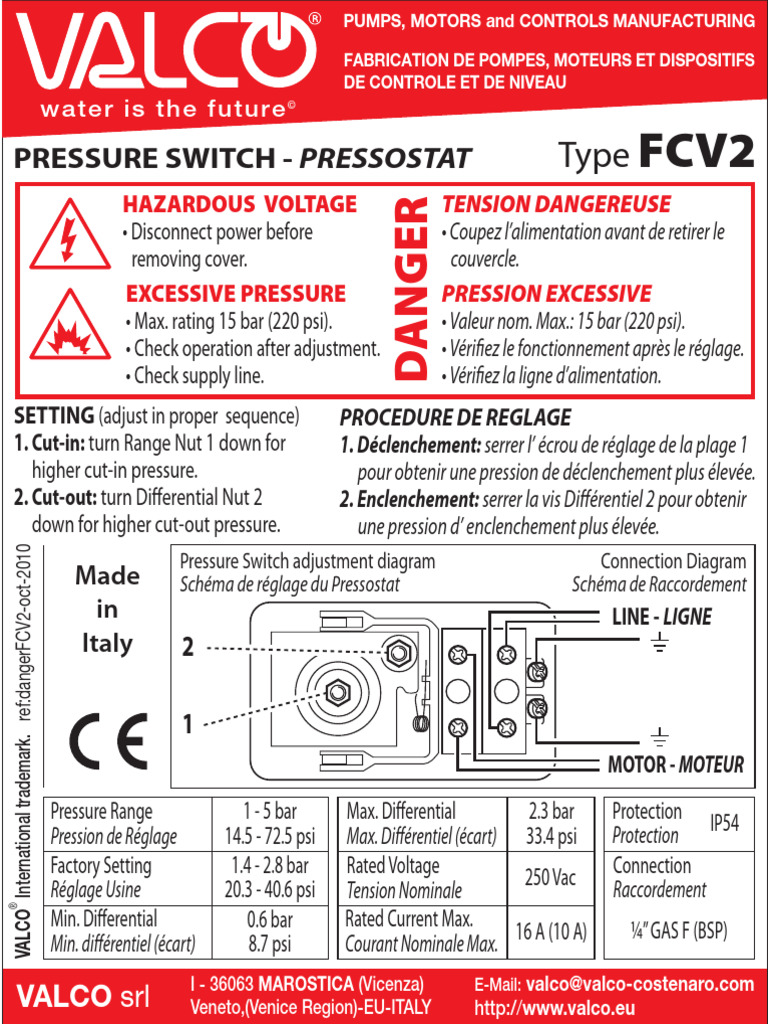 Valco FCV2 Pressure Switch | PDF