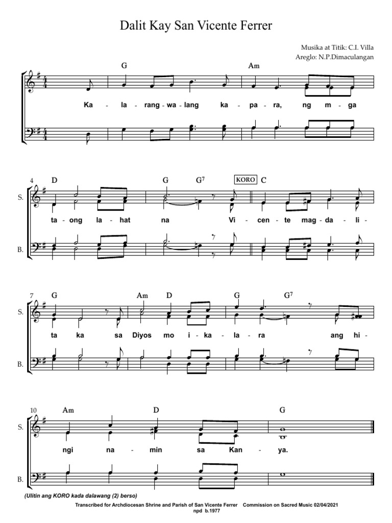 Dalit Kay San Vicente Ferrer SATB | PDF