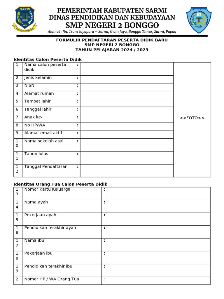 Formulir PPDB SMP 2 Bonggo 2024 | PDF