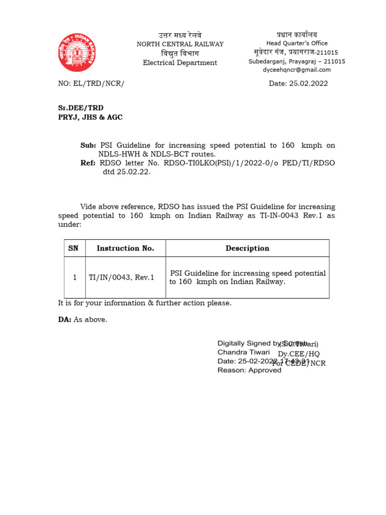Revised 160 KMPH PSI Guideline 25 02 2022 | PDF