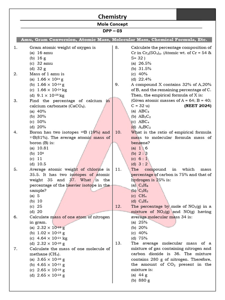 Mole Concept DPP-03 | PDF
