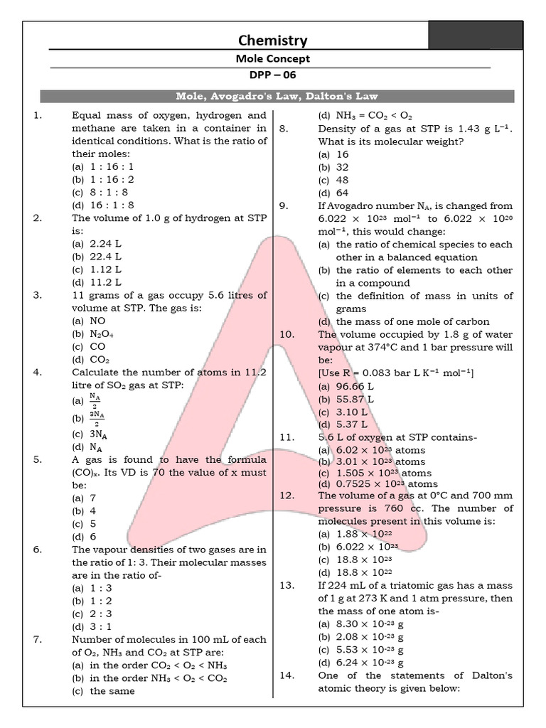 Mole Concept DPP-06 | PDF