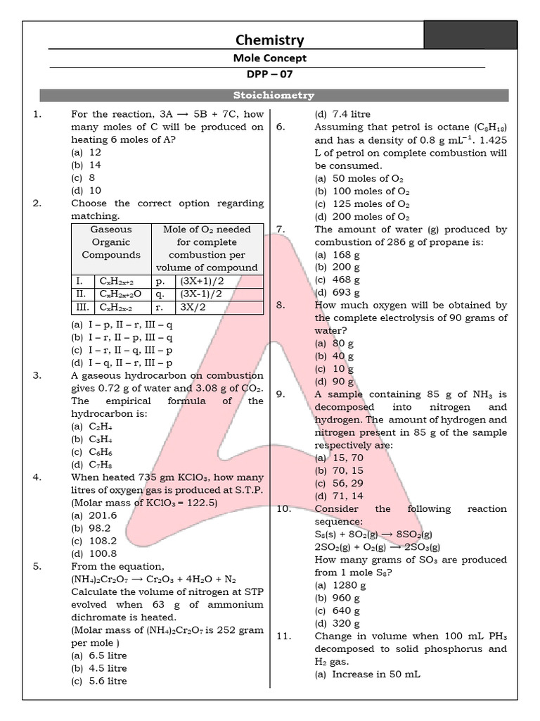 Mole Concept DPP-07 | PDF