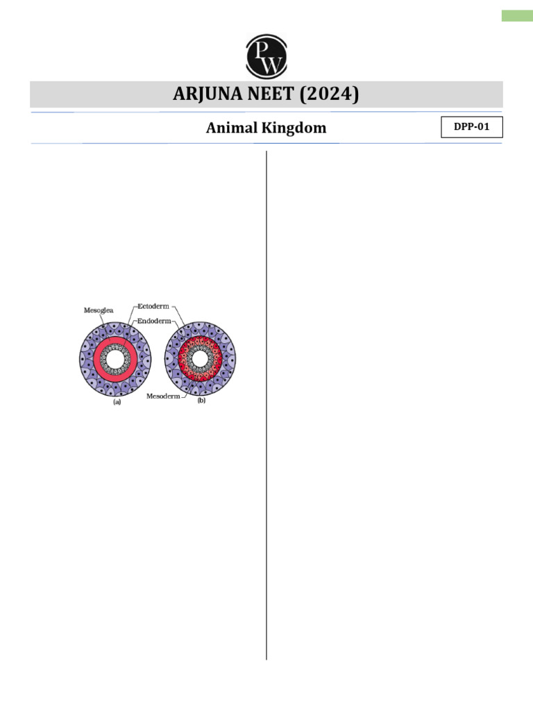 Animal Kingdom - DPP-01 (Of Lec-03) - Arjuna NEET 2024 | PDF Animal Kingdom - DPP-01 (Of Lec-03) - Arjuna NEET 2024 | PDF